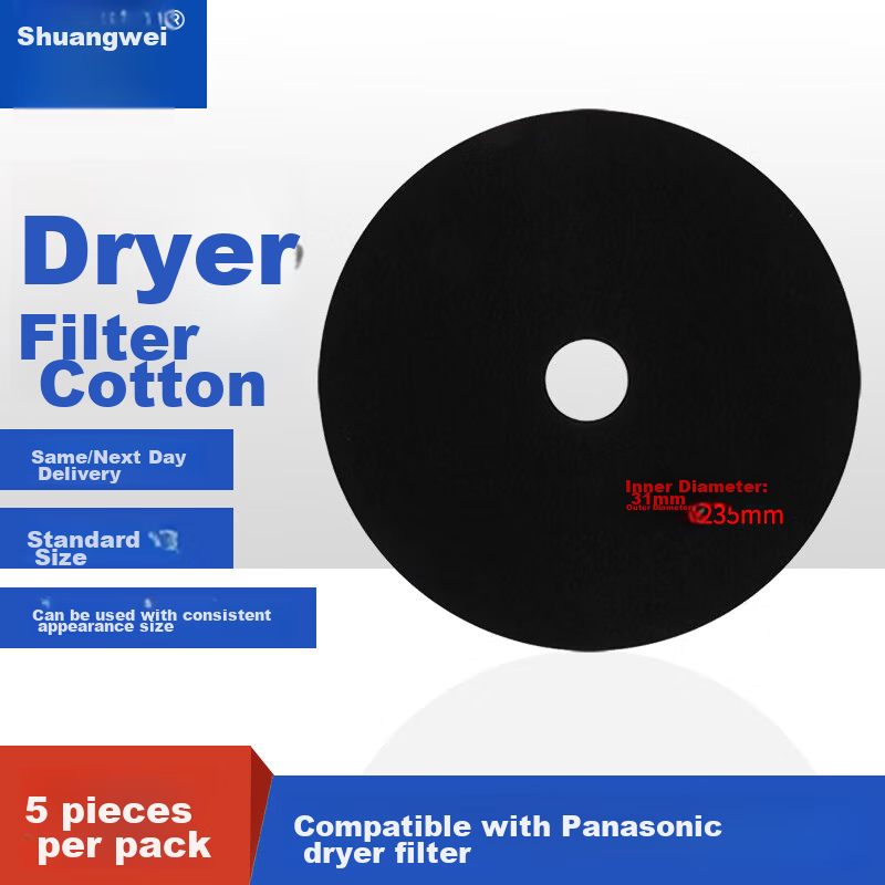 Shuangwei, Compatible with Panasonic Dryer Filter, Dryer Filter Cotton Accessories NH45-19T 30T 31T NH35 NH2010TU, High-Quality Filter 5 Pieces, XH-Filter