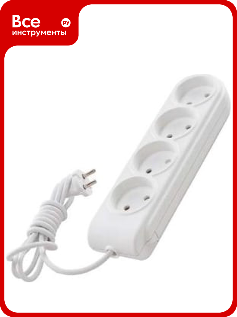 Удлинитель Makel 4х2м без заземления 10А, защитные шторки N4010031, белый ABS, крепление на стену, бытовое применение