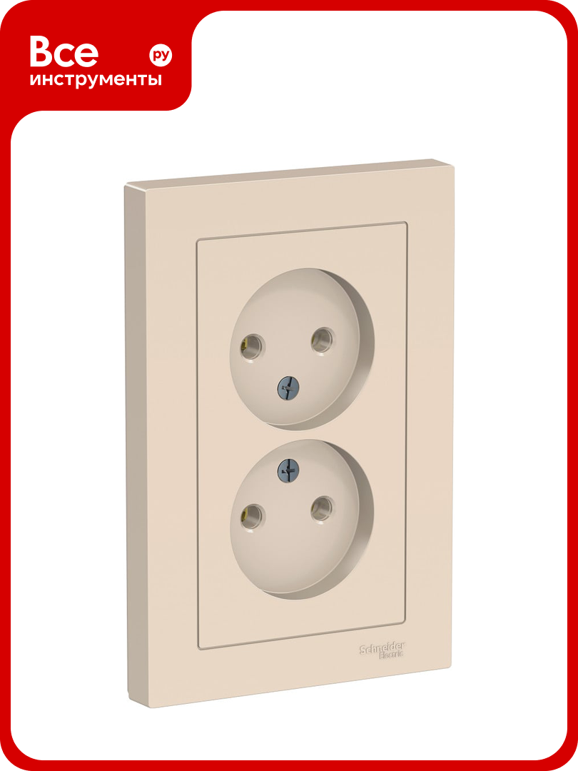 Розетка Systeme Electric AtlasDesign Беж б/з двойная, 16А, в сборе SE ATN000220, из качественного, 250 В