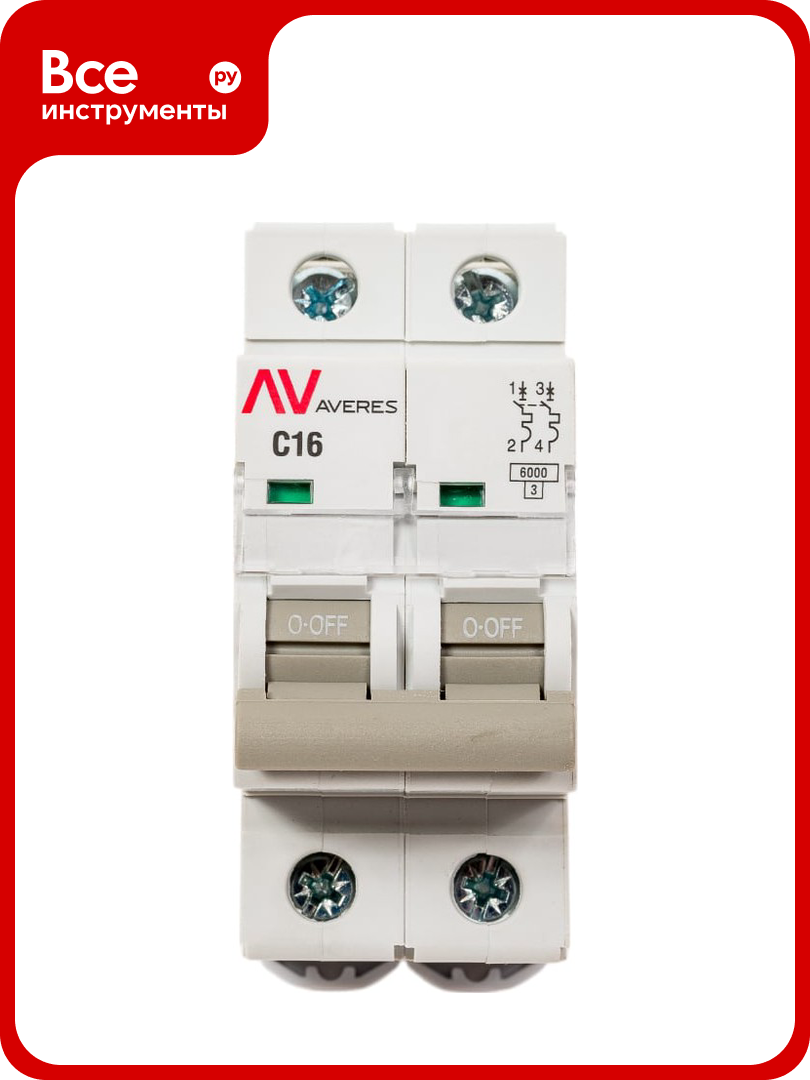 Автоматический выключатель EKF AVERES AV-6 2P, 16A, 6kA mcb6-2-16C-av