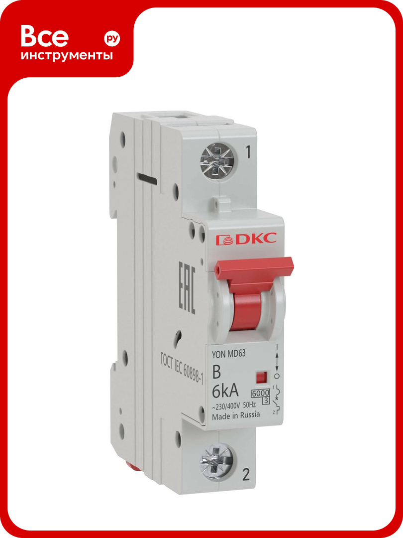 Автоматический модульный выключатель DKC YON MD63 1P 6А B 6kA MD63-1B6-6