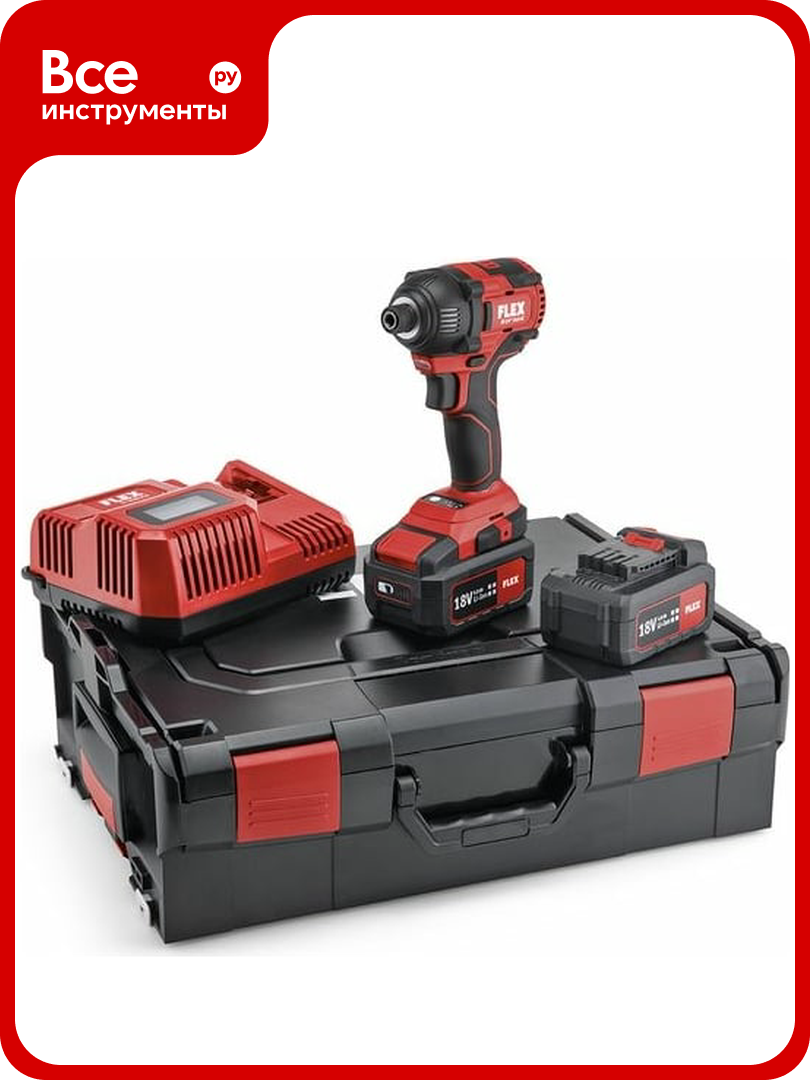 Трехскоростной ударный аккумуляторный шуруповерт FLEX ID 1/4" 18.0-EC/5.0 Set 504920, резиновая, защищенная