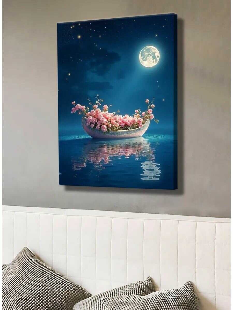 Картина Цветочная лодка интерьерная 30х40см 1шт.