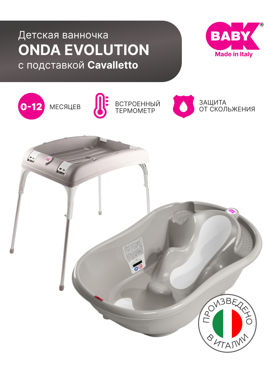Комплект ванночка Ok Baby Onda Evolution серый 23+подставка Cavalletto