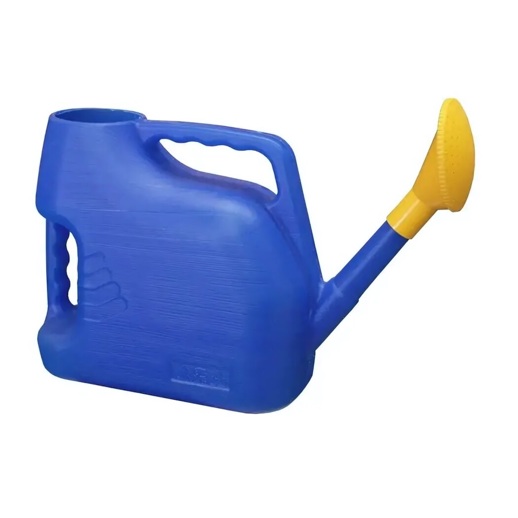 Лейка садовая эргономичная 10л, пластик, синий с желтой трубкой