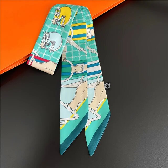 2025 фирменный шелковый шарф с лошадью, Женский дизайнерский летний шарф для женщин, аксессуары для волос, фуляр для волос и сумка, шарфы, модные повязки на голову
