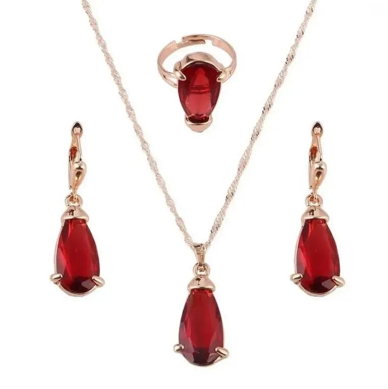 Комплект бижутерии Babilon: серьги, кольцо, цепь, подвеска, искусственный камень