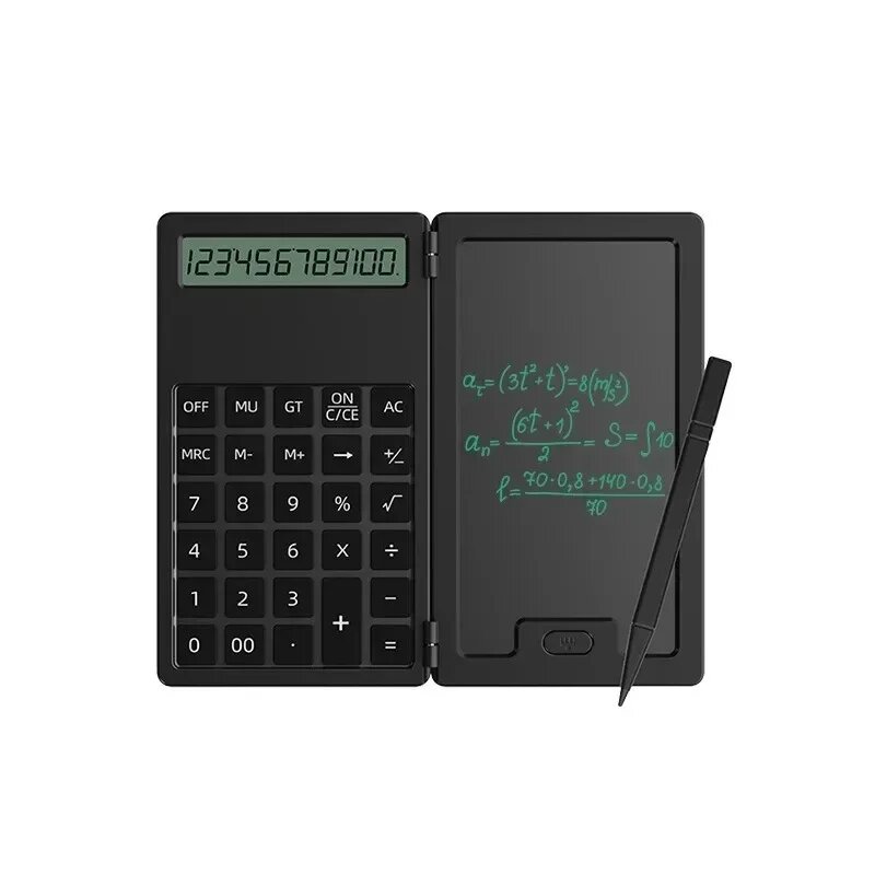 Компактная складная доска для письма с 12-значным научным калькулятором и большим ЖК-экраном для студентов, Black