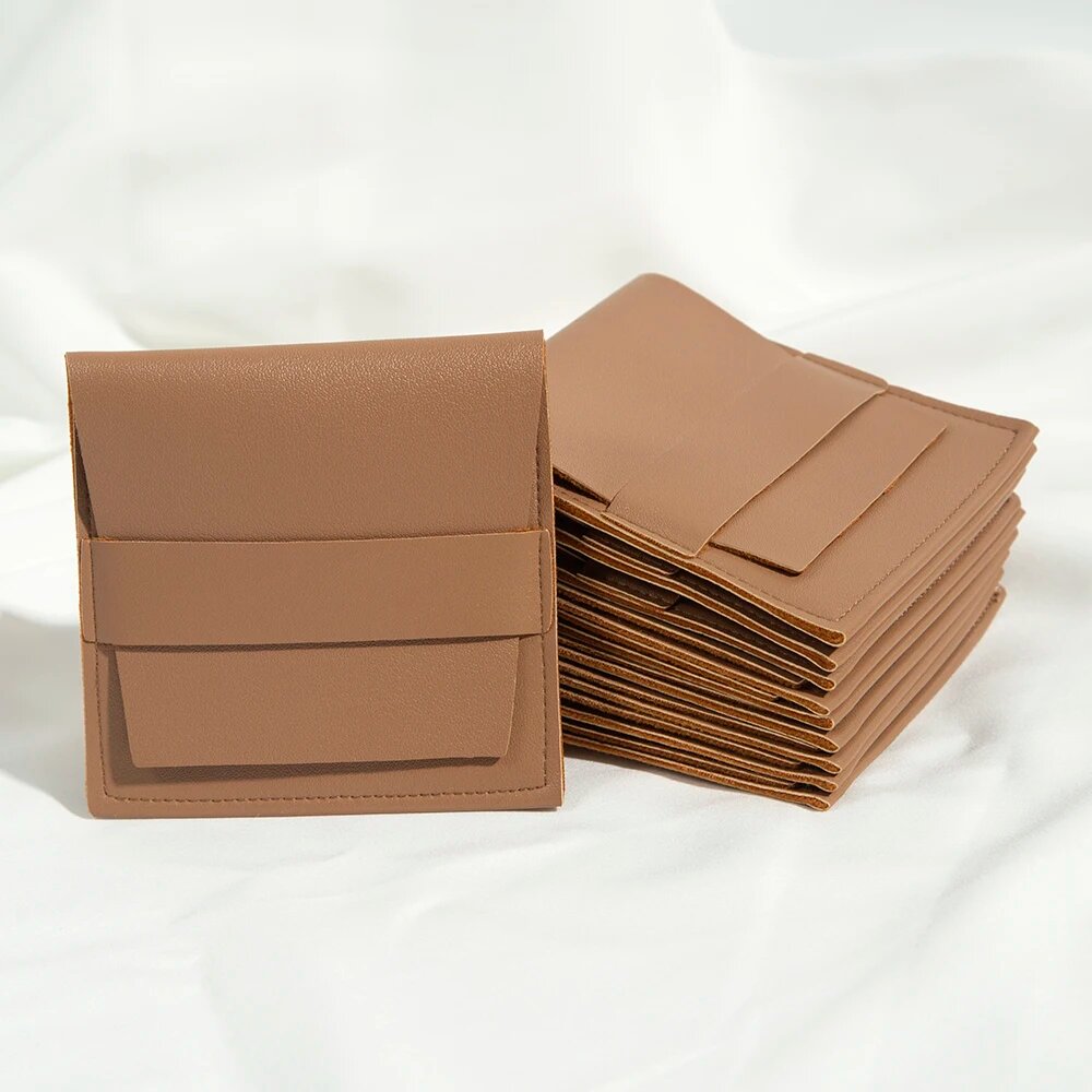 50 шт. мешочков из искусственной кожи для украшений с Коричневый, coffee no logo, 6.2x6.2cm