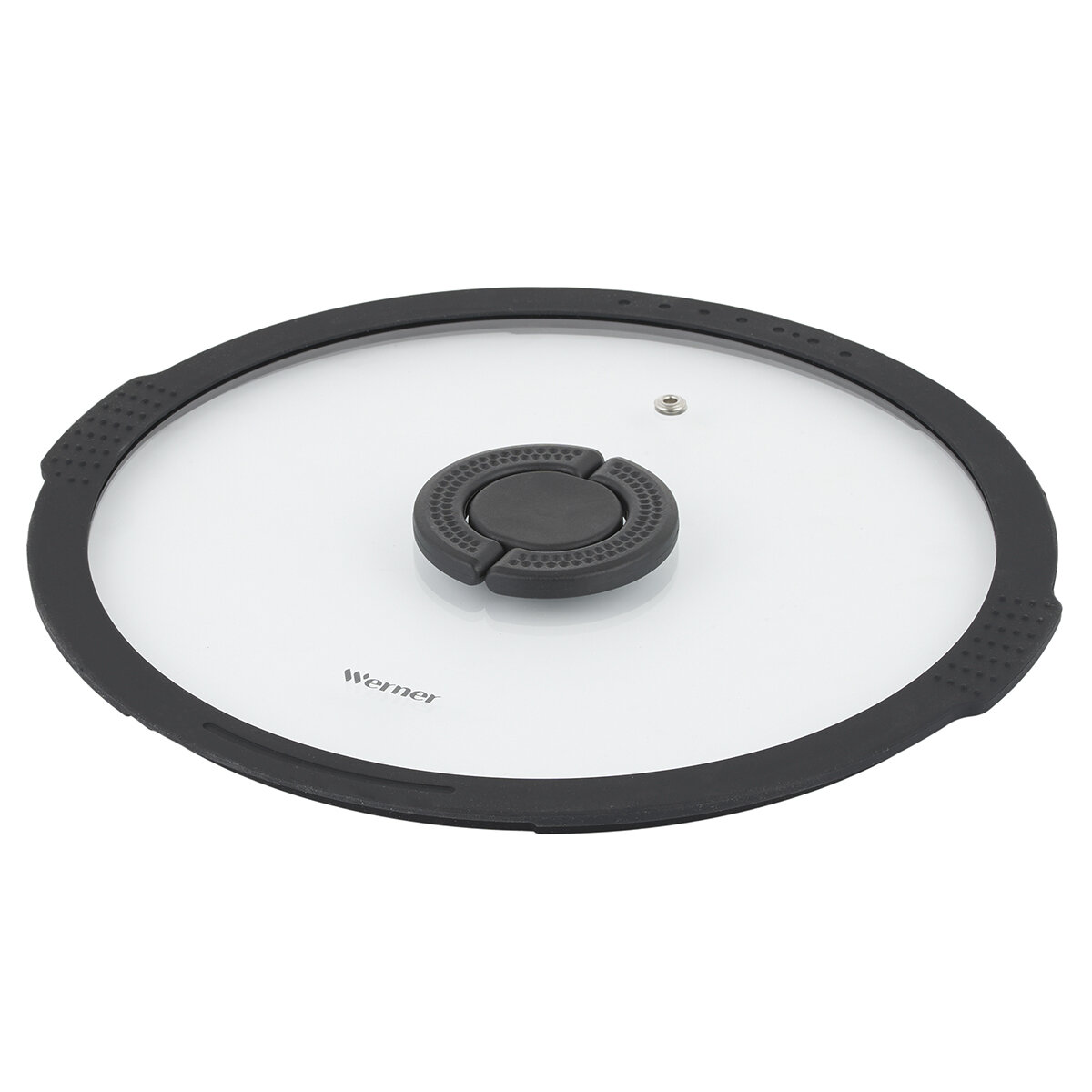 Крышка стеклянная Werner Imola 50211, диаметр 28 см, с силиконовым ободком и складной нейлоновой ручкой, черный