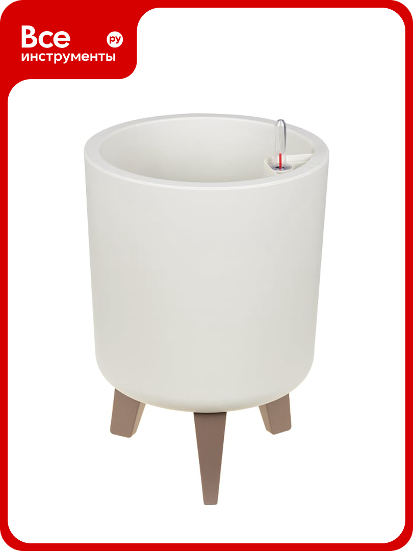 Кашпо IDEA флориан высокое, круглое, из белого ротанга, система автополива, без поддона, объём