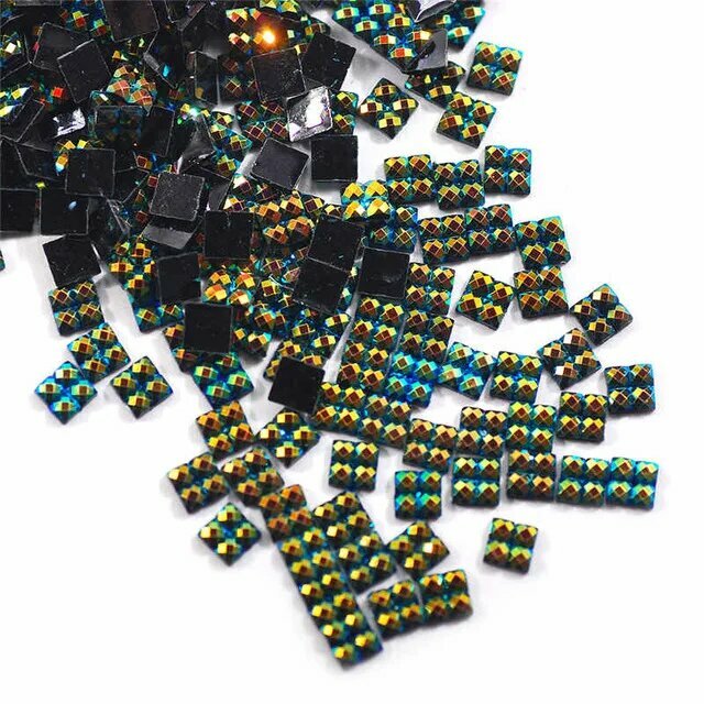 Стразы Hisenlee квадратные 4x4 мм 28 цветов 1000 шт Черный, Black green