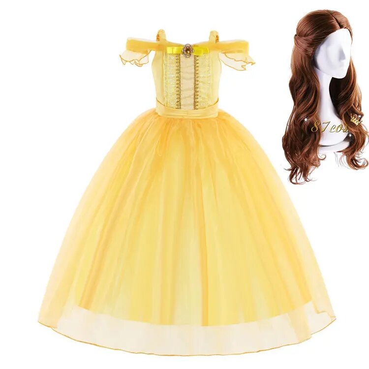 Костюм принцессы Белль MESOQ для девочки 4-5T(120), Желтый, Belle Cosplay 03