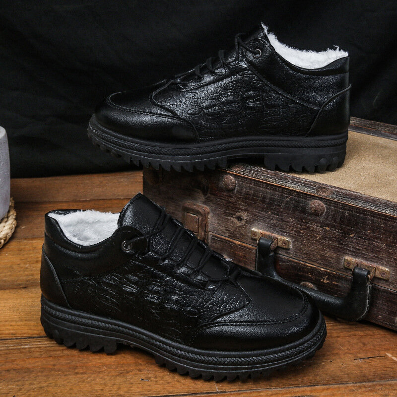 MOOCIE Мужские хлопковые туфли, тёплые и популярные хлопковые туфли, мужские зимние туфли из хлопка с утолщённым бархатом, кожаные туфли для пожилых людей, зимние ботинки, нескользящие хлопковые кожаные туфли