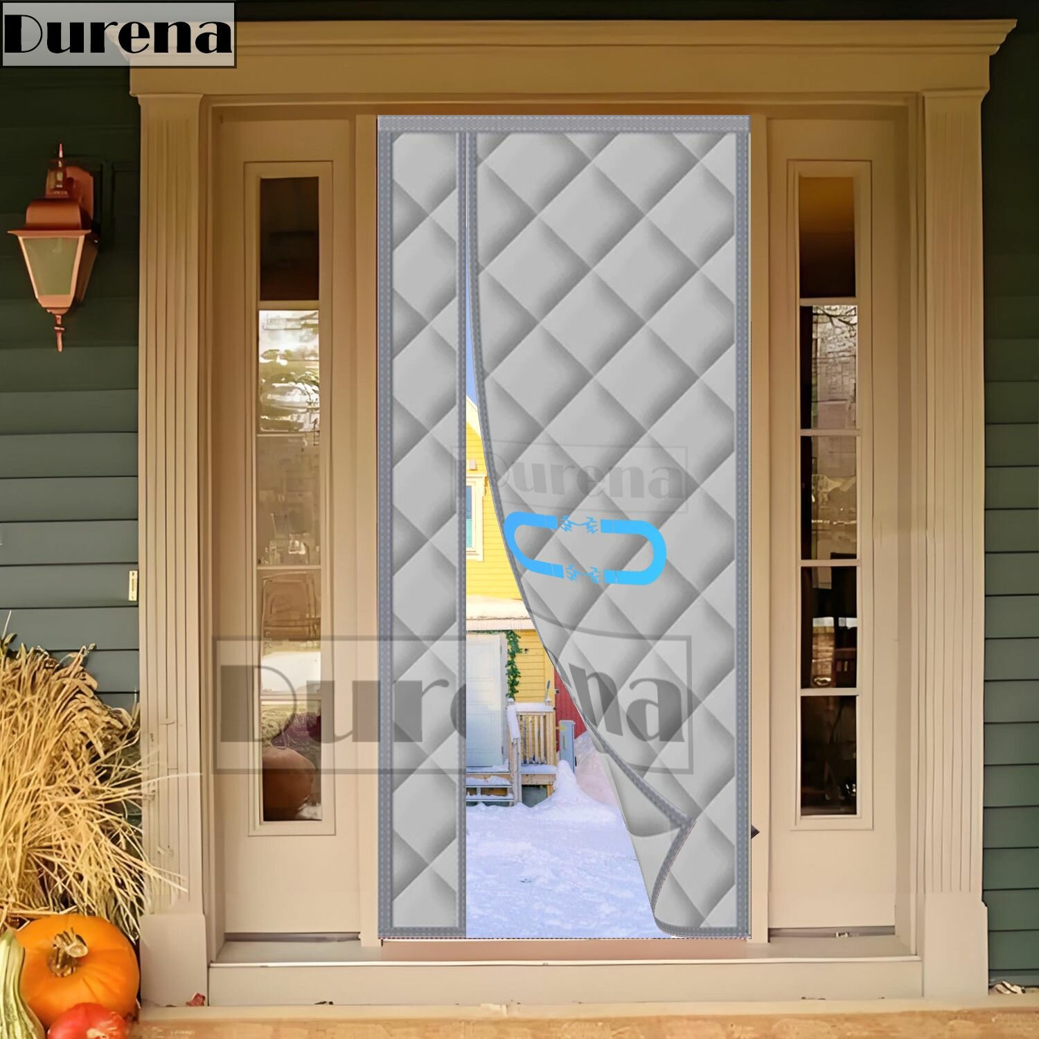 Дверное полотно с магнитной изоляцией, подходит для дверей размером 100 x 210 см, обивка из улучшенной ткани Оксфорд и утолщенного хлопка, зима/серый