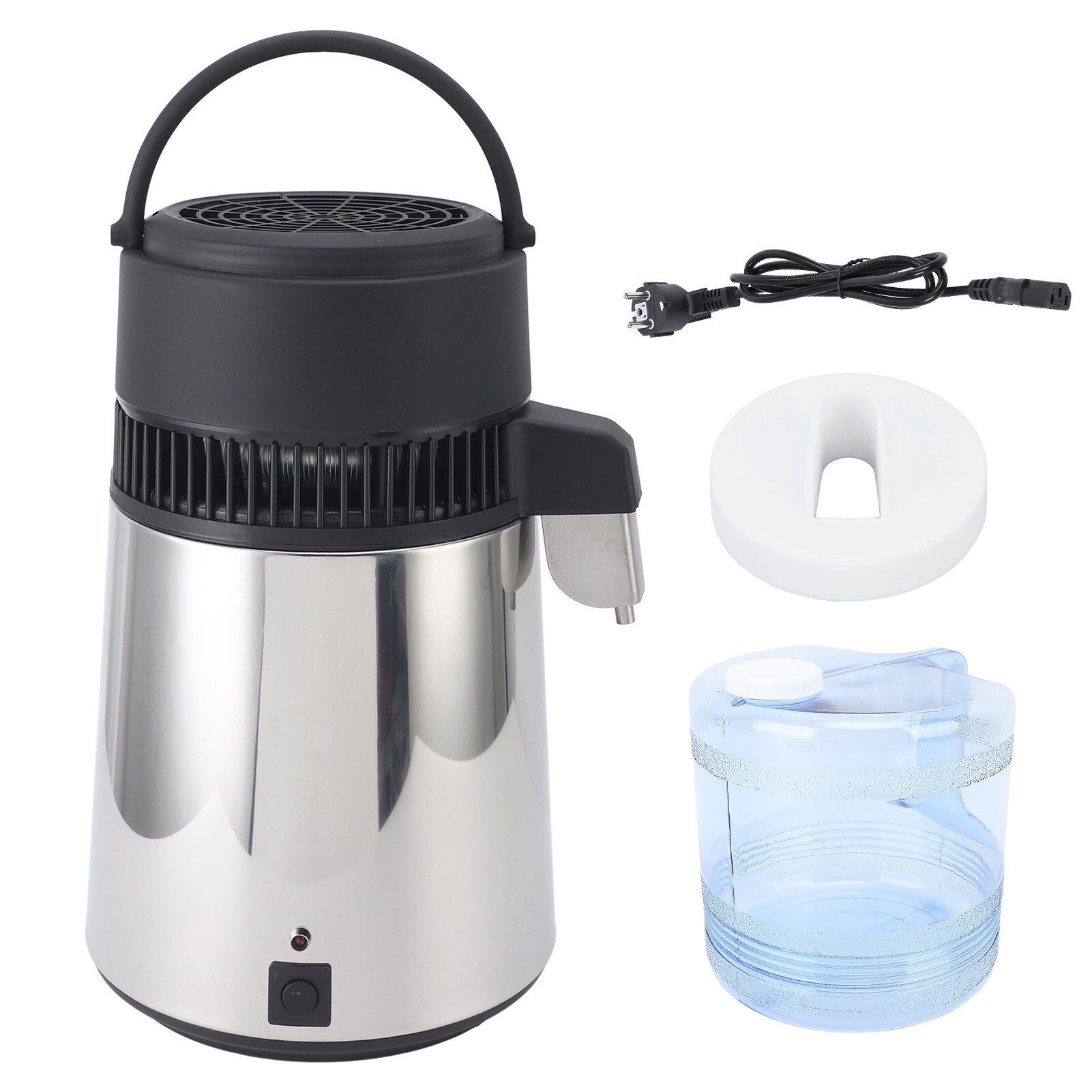 Дистиллятор воды 4L 750W серебристый с одной кнопкой, синяя бутыль, защита от перегрева, автоматичес