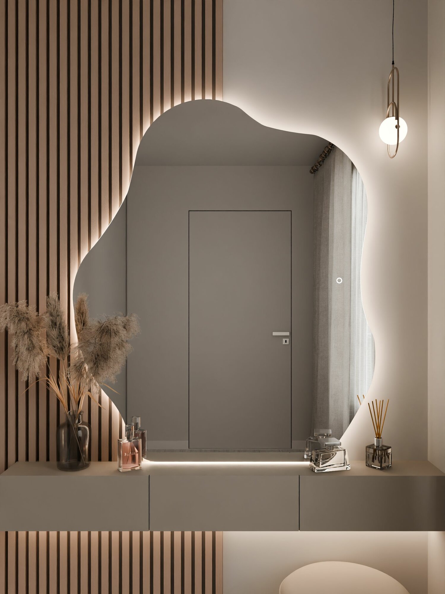 Зеркало настенное 130х110 см. сенсорное фигурное с подсветкой М3 MOONRISE