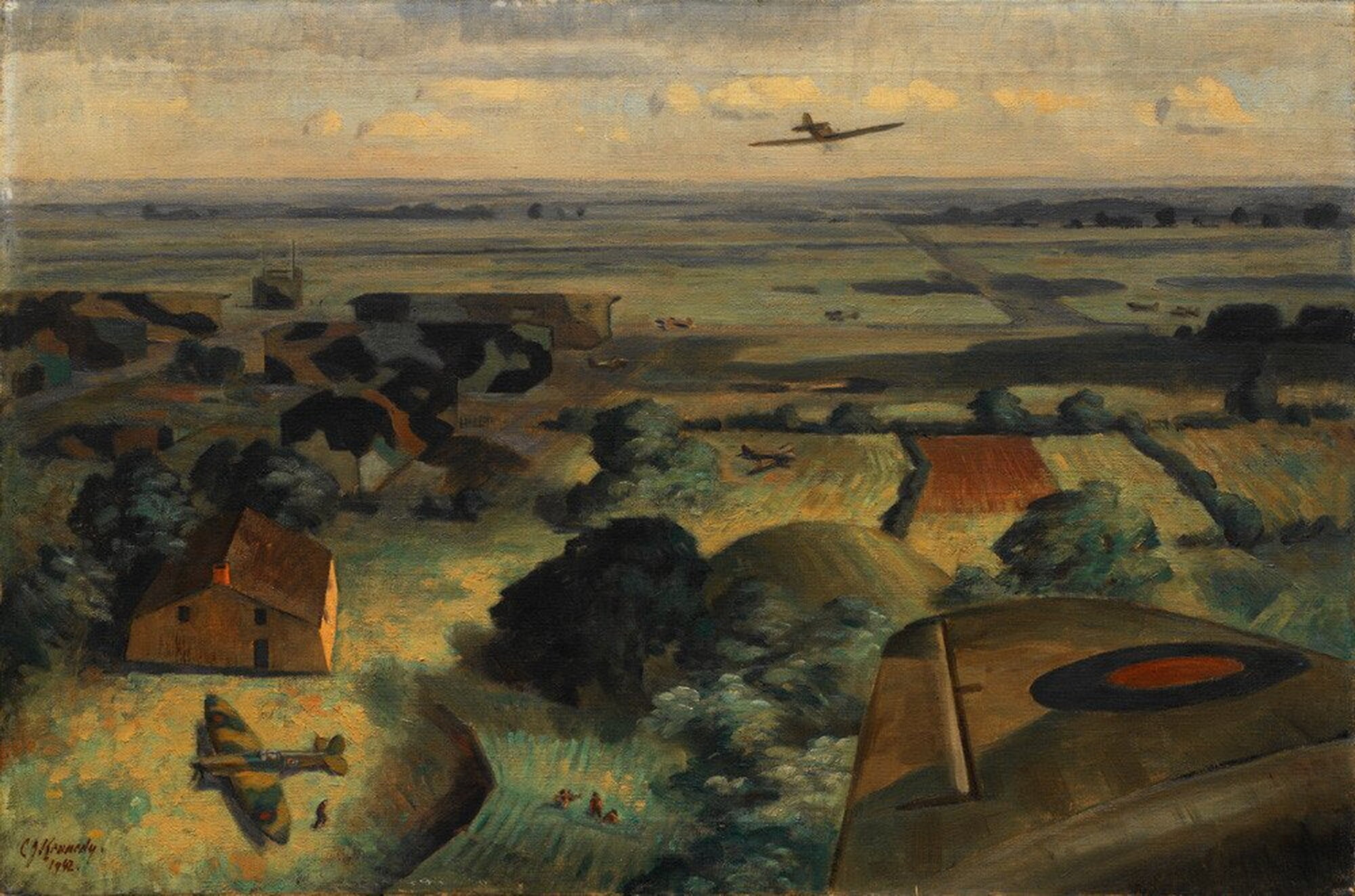 Плакат, постер Военная авиация: Spitfire в небе над Англией на бумаге, размер 30х42см