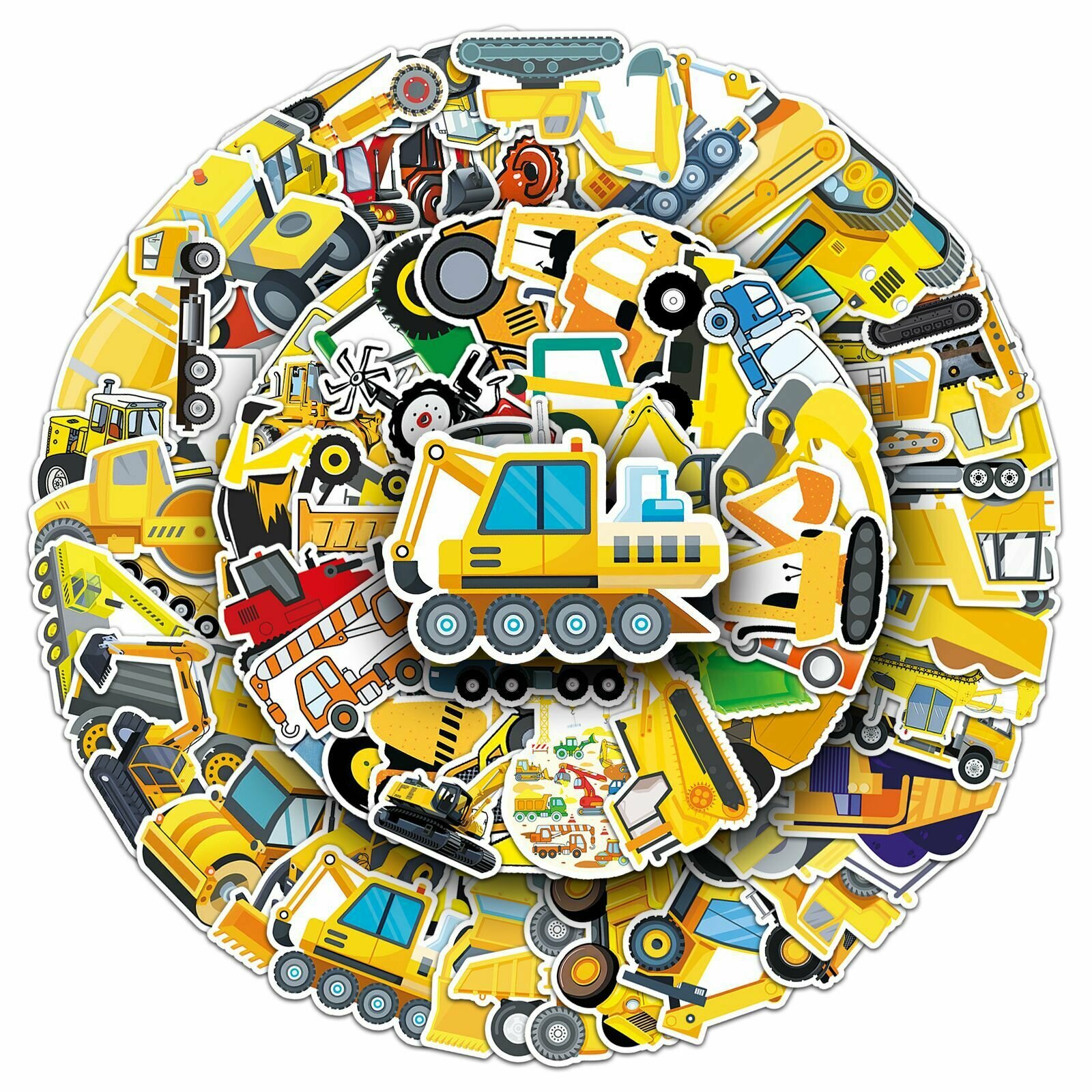 100 шт. наклеек с мультяшными строительными машинами для детей, водонепроницаемый набор наклеек для инженерных грузовиков, виниловые наклейки для ноутбука, чемодана, бутылки с водой, чехла для ноутбука, телефона, скрапбукинга, украшения своими руками