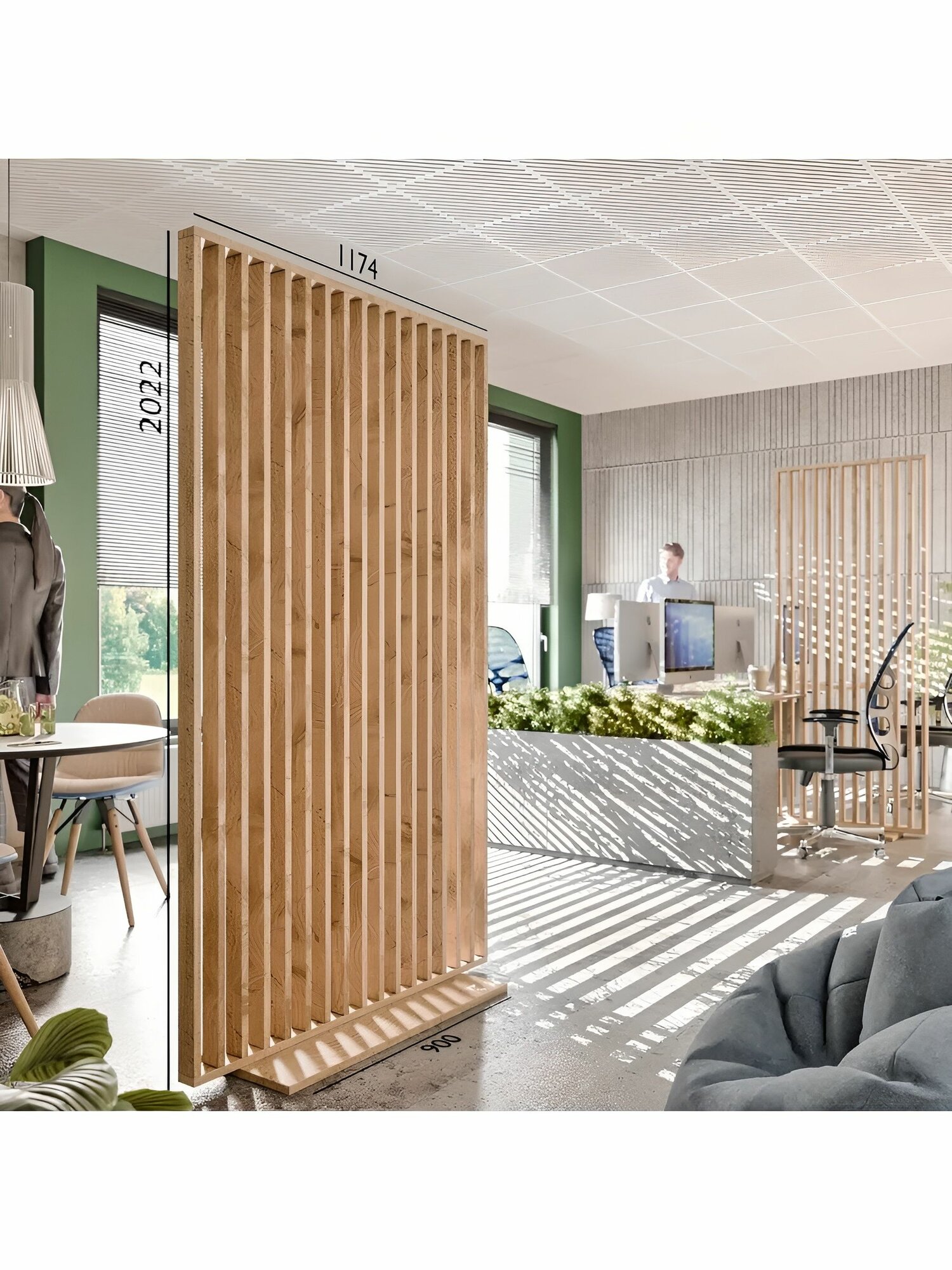 Перегородка Рейки-Клуб, ЛДСП, дуб вотан, для зонирования, 1174 мм