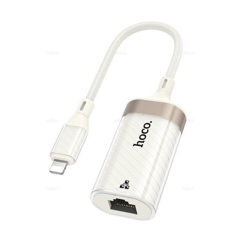 Адаптер для интернета Hoco UA41A OTG Ethernet Adapter, Lightning (M) to RJ45 (F), 100 Mbps, Кабель145 мм, Apricot