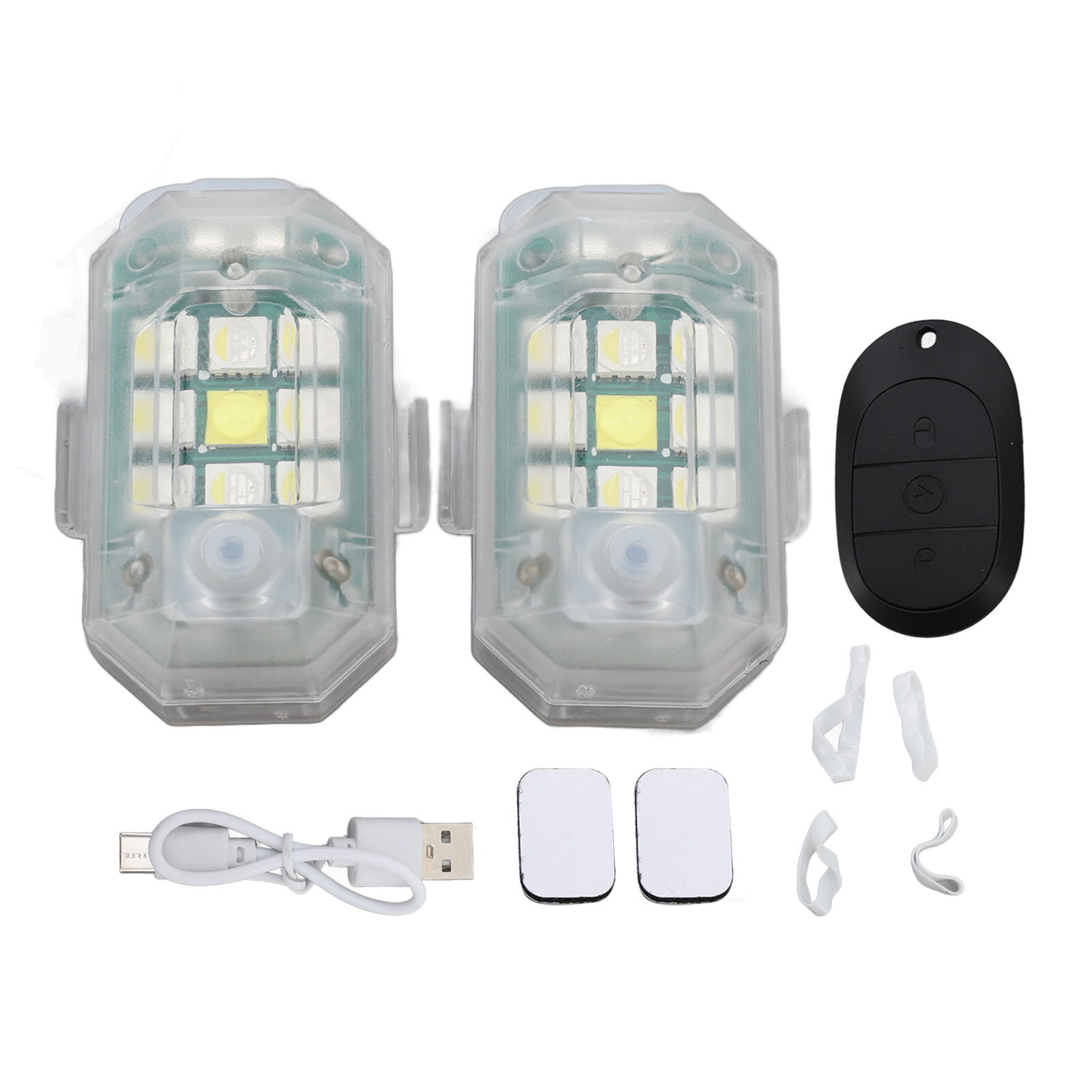 2 Pack Drone Strobe Light with Remote Control RGB Flashing LED USB Charging Anti Collision for Night Flying
