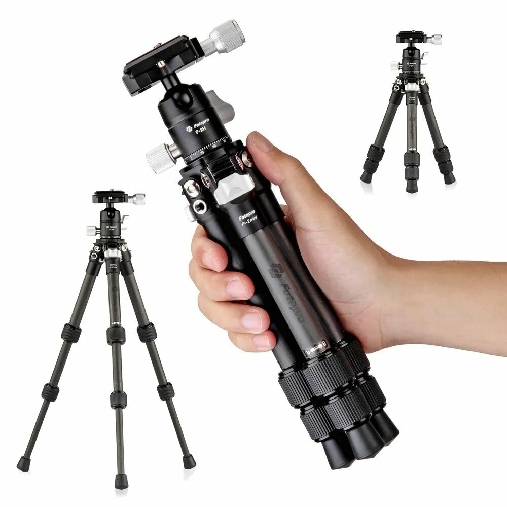 Компактный туристический трипод Fotopro P-2mini+P-2H из углепластика