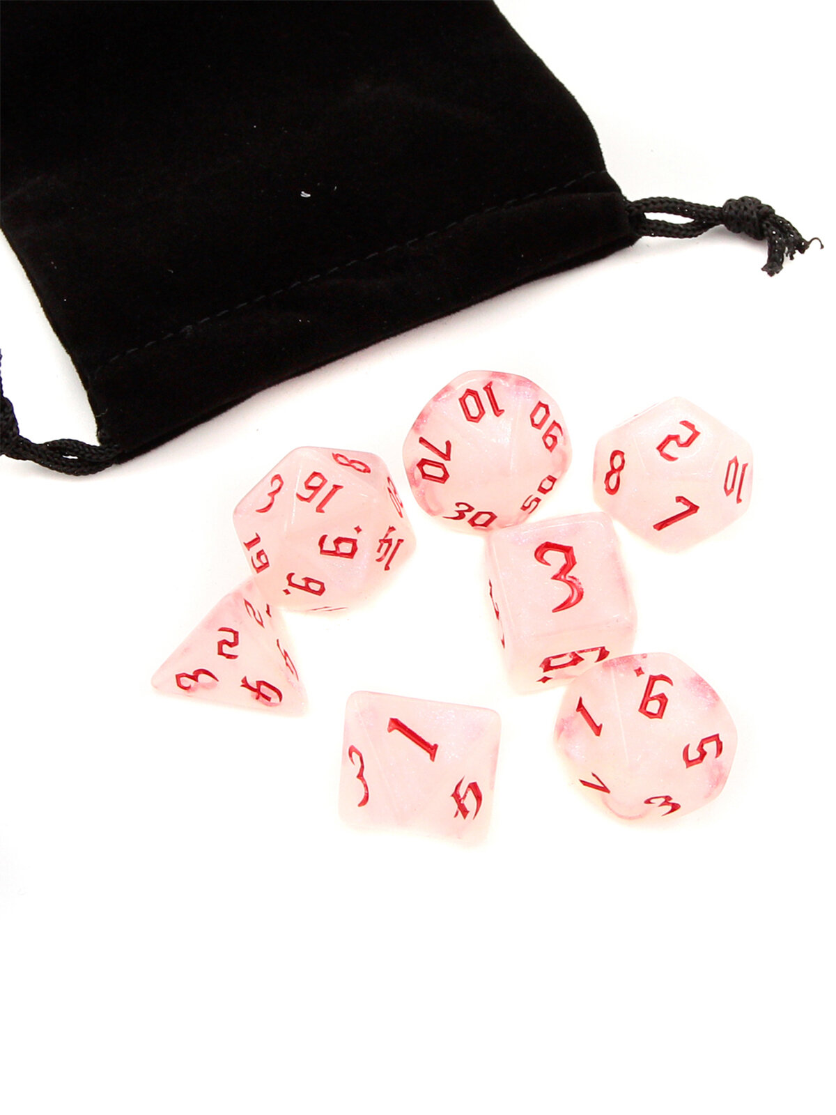 Набор игральных кубиков STUFF PRO дайсы с мешочком 7 шт, жемчужный с красными цифрами