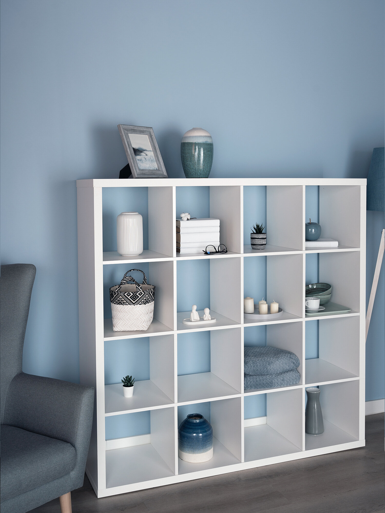 Стеллаж ГУД лакк Фора, 16 полок, 147x147х38 см, тамбурат, белый