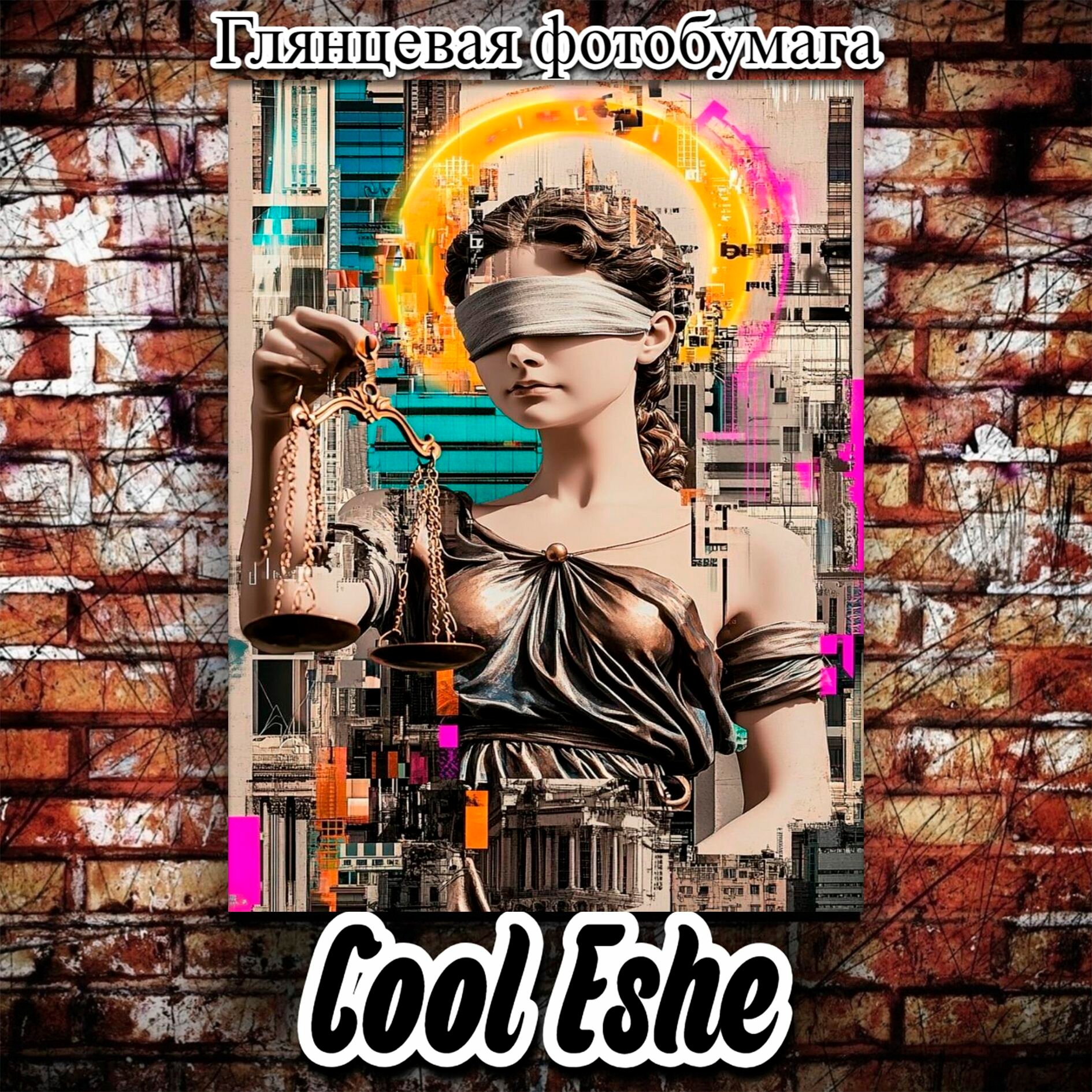 Постер "Статуя, правосудие, Фемида, коллаж, арт креатив" А3