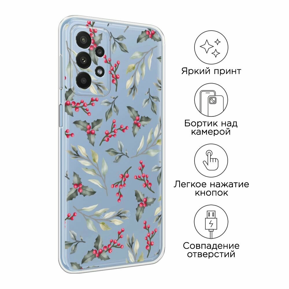 Чехол на Samsung Galaxy A23 / Самсунг Галакси А23 с принтом Зимние ягоды паттерн, прозрачный — фото 1