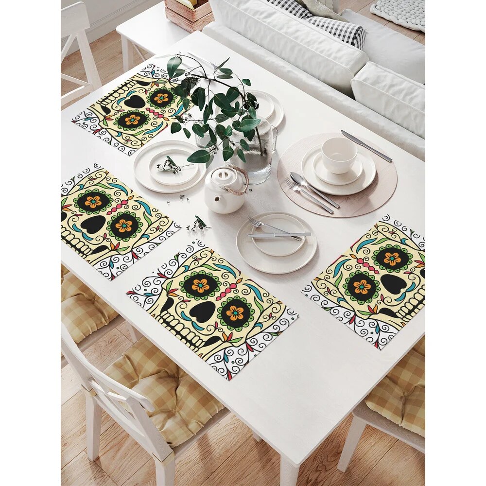 JOYARTY комплект тканевых салфеток "мексиканский сахарный череп" для сервировки стола, 32x46 см, 4шт np_7289