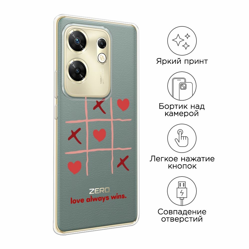 Чехол на Infinix Zero 30 4G / Инфиникс Зеро 30 4G с принтом "love always wins - 14 февраля", прозрачный — фото 1
