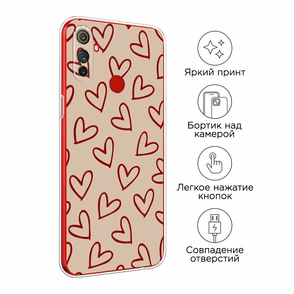Чехол на Realme C3 / Реалми C3 с принтом "Little hearts doodles 1 - 14 февраля" — фото 1