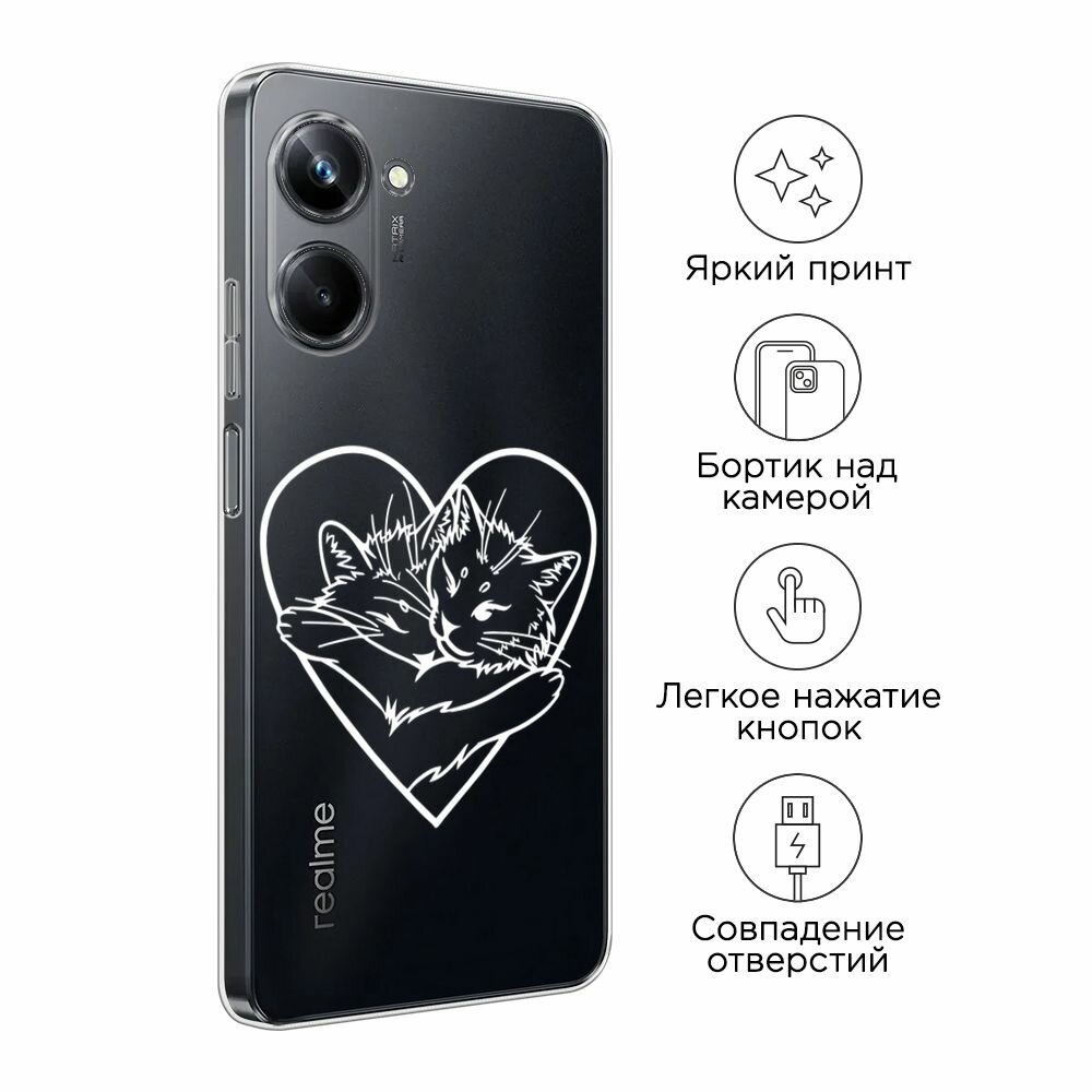 Чехол на Realme 10 Pro / Реалми 10 Про с принтом "Влюблённые котики рисунок 2 - 14 февраля", прозрачный — фото 1