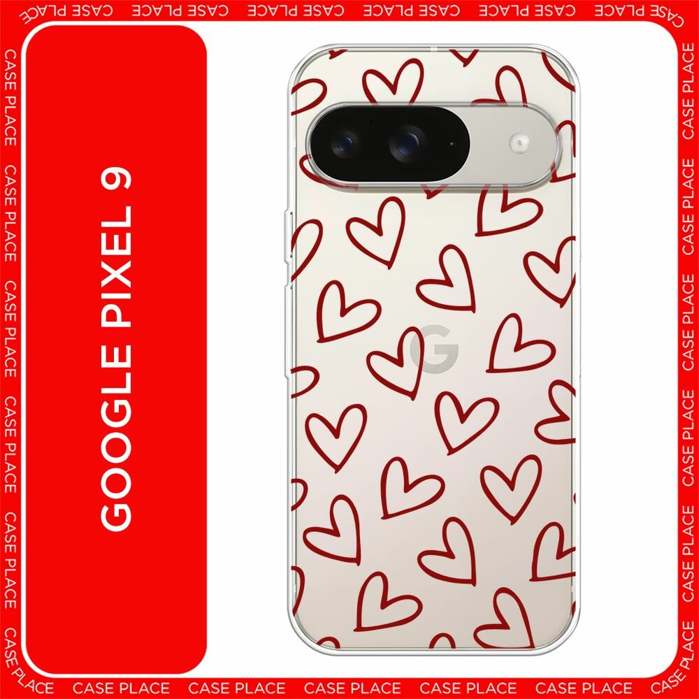 Чехол на Google Pixel 9 / Гугл Пиксель 9 с принтом "Little hearts doodles 2 - 14 февраля", прозрачный