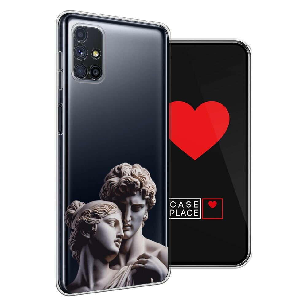 Чехол на Samsung Galaxy M51 / Самсунг Галакси М51 с принтом "Нежные скульптуры - 14 февраля", прозрачный — фото 1