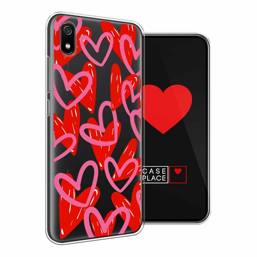 Чехол на Xiaomi Redmi 7A / Сяоми Редми 7А с принтом "Hearts doodles - 14 февраля", прозрачный — фото 1