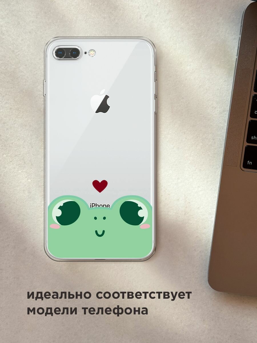 Чехол на Apple iPhone 7 Plus / Айфон 7 Плюс с принтом "Влюблённая лягушка - 14 февраля", прозрачный — фото 1