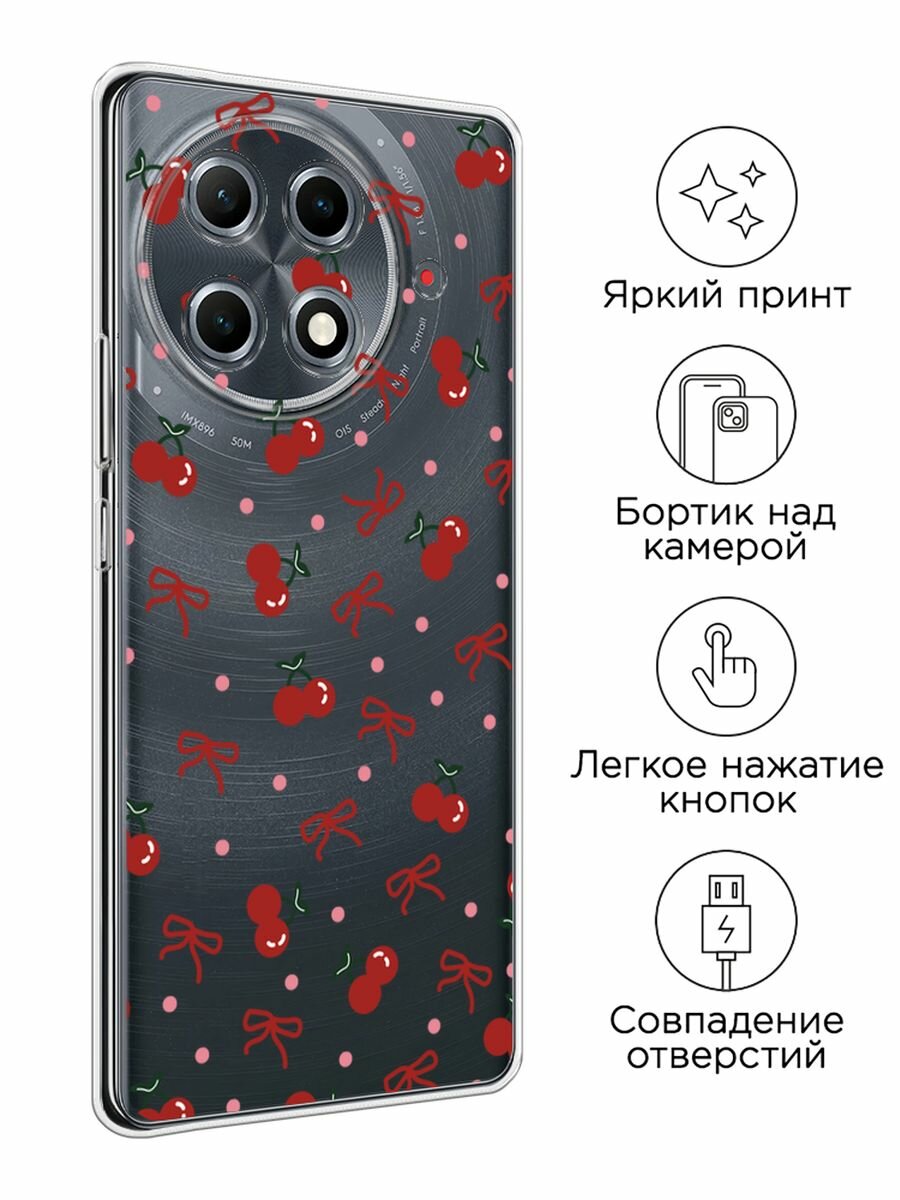 Чехол на Tecno Camon 30S Pro / Текно Камон 30S Про с принтом "Вишни и ленточки", прозрачный — фото 1