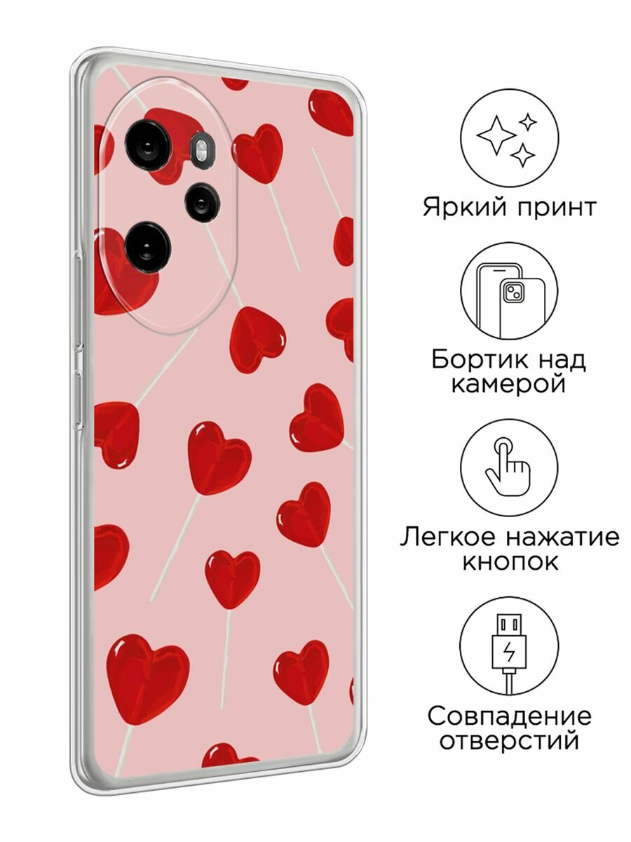 Чехол на Honor 100 Pro / Хонор 100 Про с принтом "Сердечки-леденцы 1 - 14 февраля" — фото 1