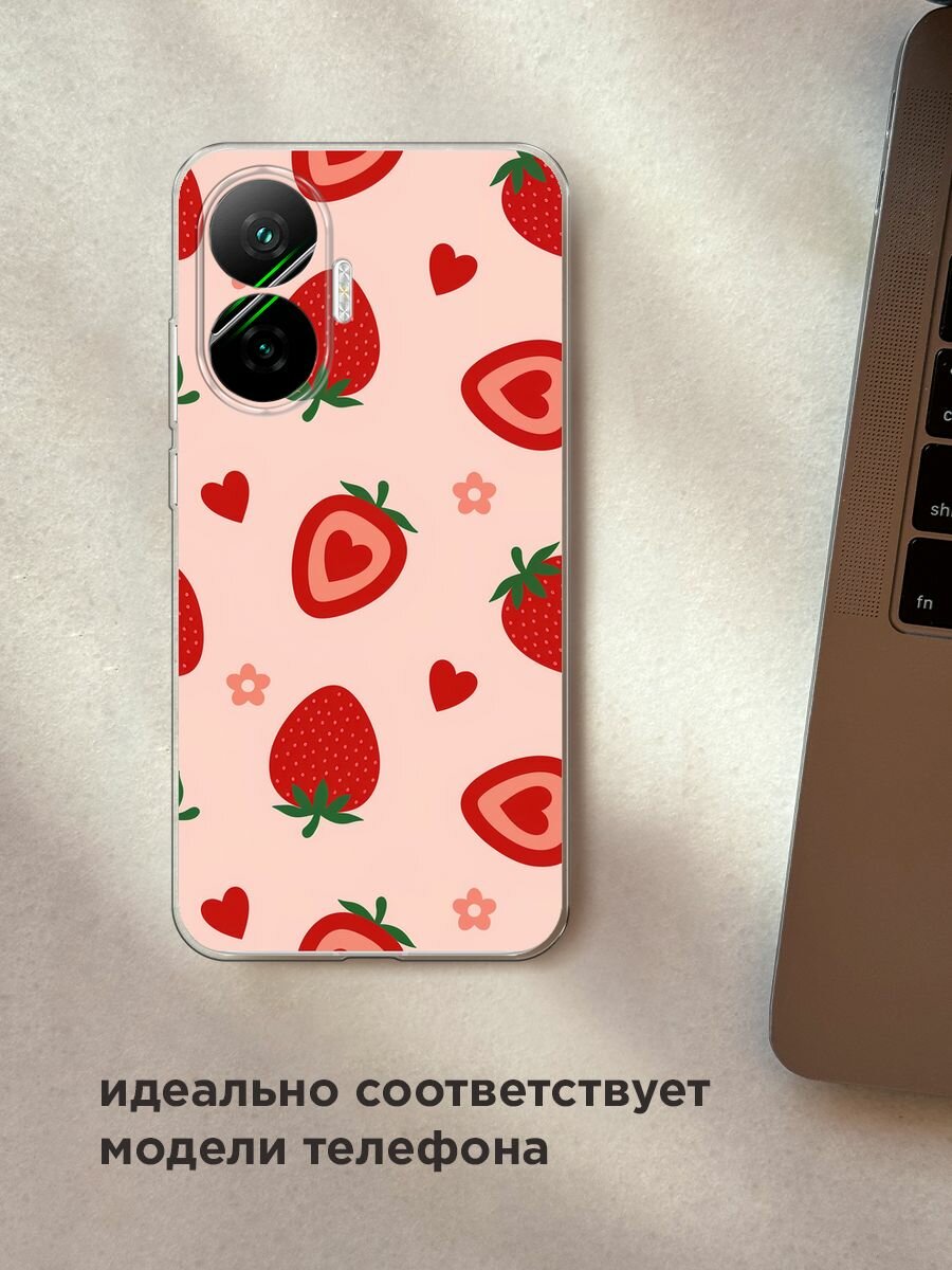 Чехол на Poco F7 / Поко F7 с принтом "Heart strawberries 1 - 14 февраля" — фото 1