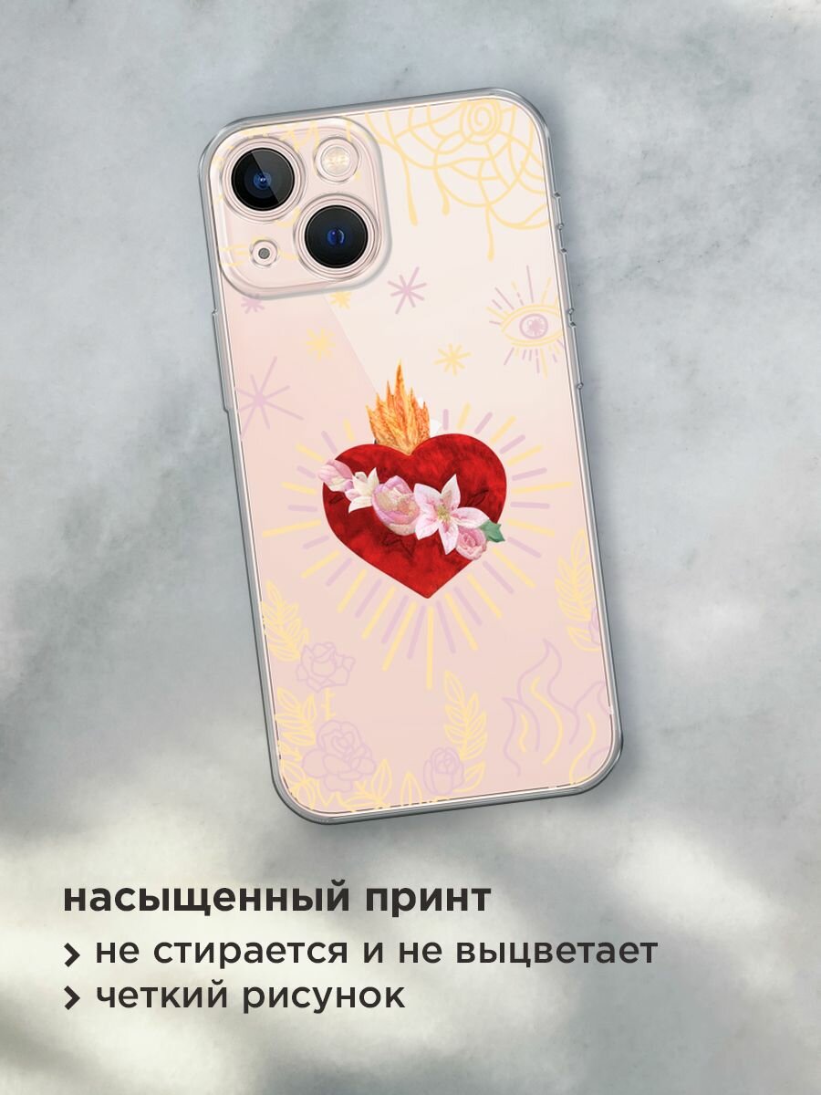 Чехол на Apple iPhone 13 mini / Айфон 13 мини с принтом "Сердце в цветах", прозрачный — фото 1