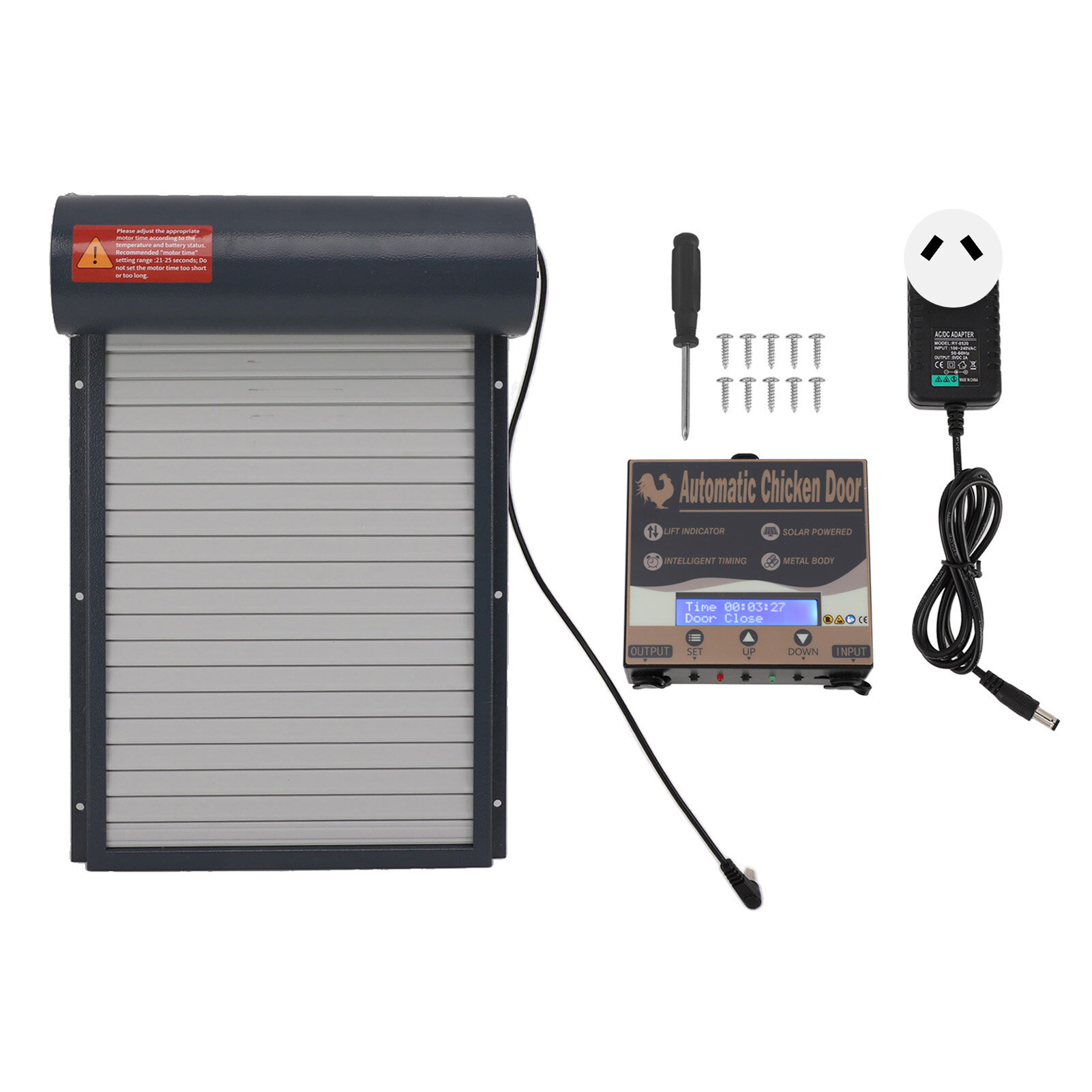 Автоматический механизм открывания двери курятника с таймером, серый, дисплей с простым управлением, утюг, автоматическая дверца для курицы, 100‑240 В, вилка AU для курицы, утки
