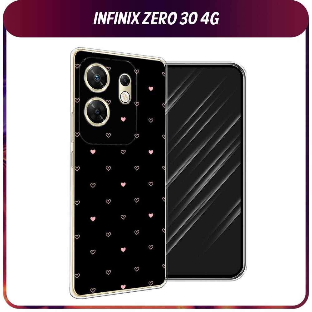 Чехол на Infinix Zero 30 4G / Инфиникс Зеро 30 4G с принтом "Черный фон и сердечки"