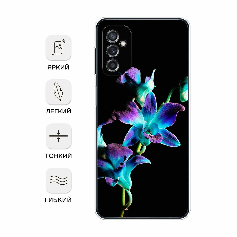 Чехол на Samsung Galaxy M52 / Самсунг Галакси M52 с принтом "Синий цветок на черном" — фото 1