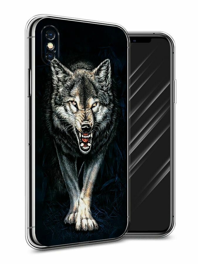 Чехол на Apple iPhone XS Max / Айфон XS Max с принтом "Злобный волк из ночи"