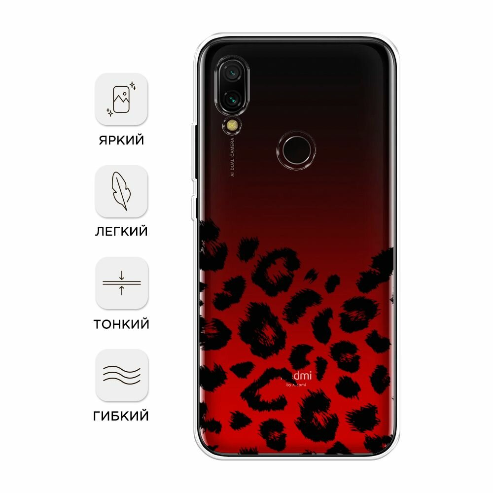 Чехол на Xiaomi Redmi 7 / Сяоми Редми 7 с принтом "Окрас леопарда фон черный", прозрачный — фото 1