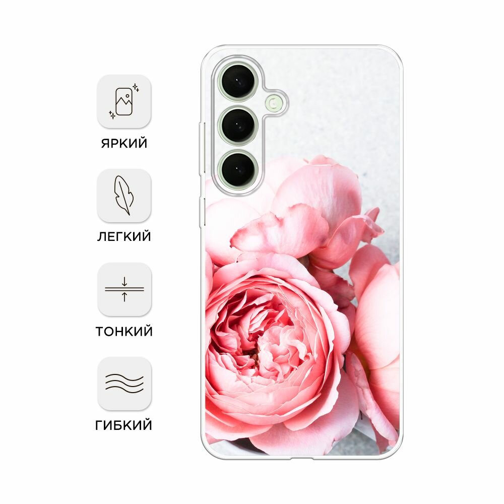 Чехол на Samsung Galaxy S25 Plus / Самсунг S25 Плюс с принтом "Пионы на белом" — фото 1