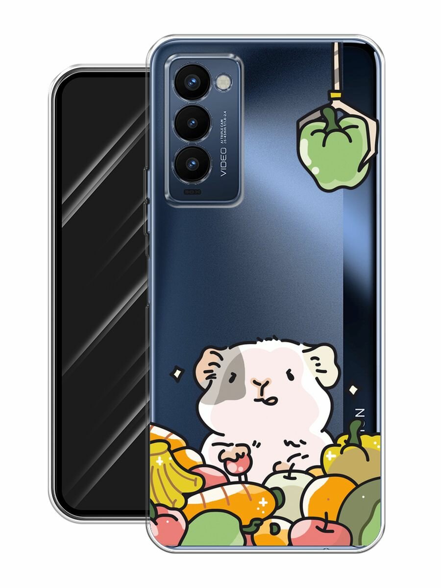 Чехол на Tecno Camon 18P / Техно Камон 18Р с принтом "Пирующая морская свинка", прозрачный — фото 1